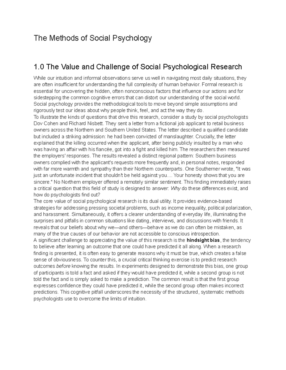 Psyc 215 - Chapter 2: Methods and Value of Social Psychology Research ...