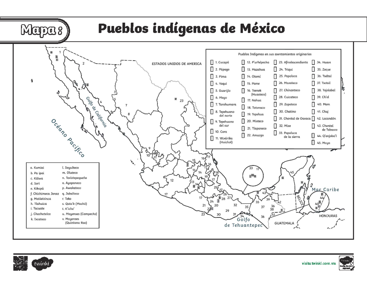 mapa-pueblos-indigenas-de-mexico-black-and-white - Histología - Mapa ...