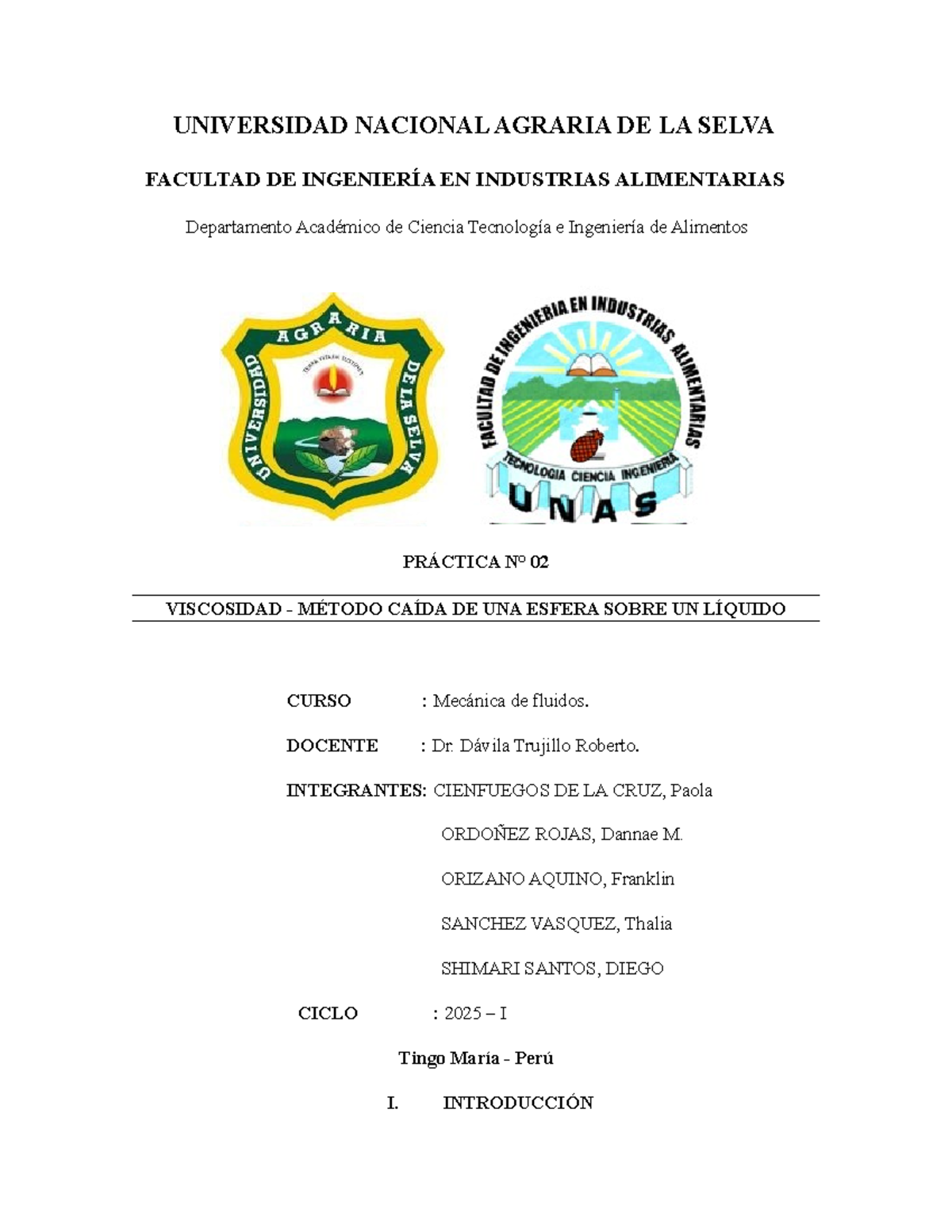 Práctica 02: Viscosidad - Método de Caída de Esfera en Mecánica de ...
