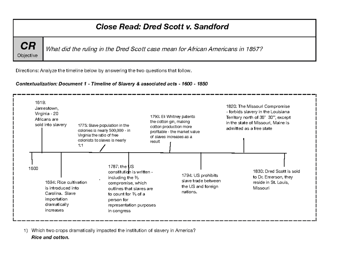Dred Scott v. Sandford Case Analysis & Discussion Questions - Studocu