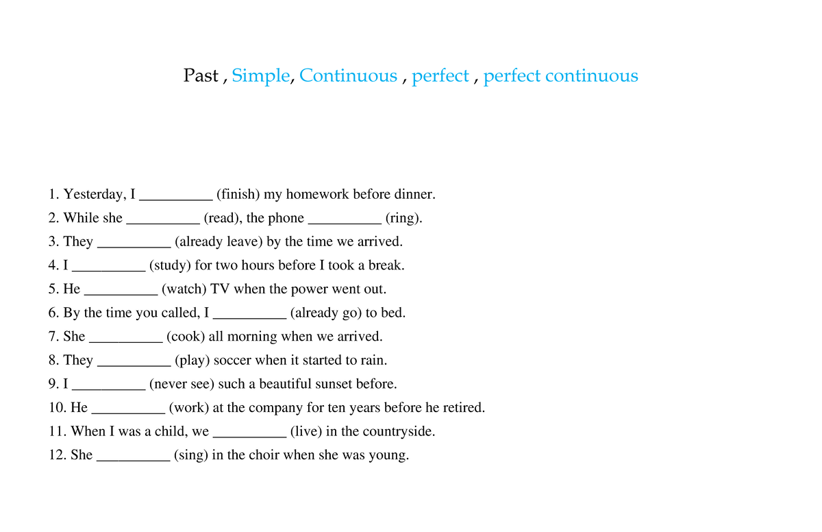 Past Tenses Exercises - English Grammar Practice (ENG101) - Studocu
