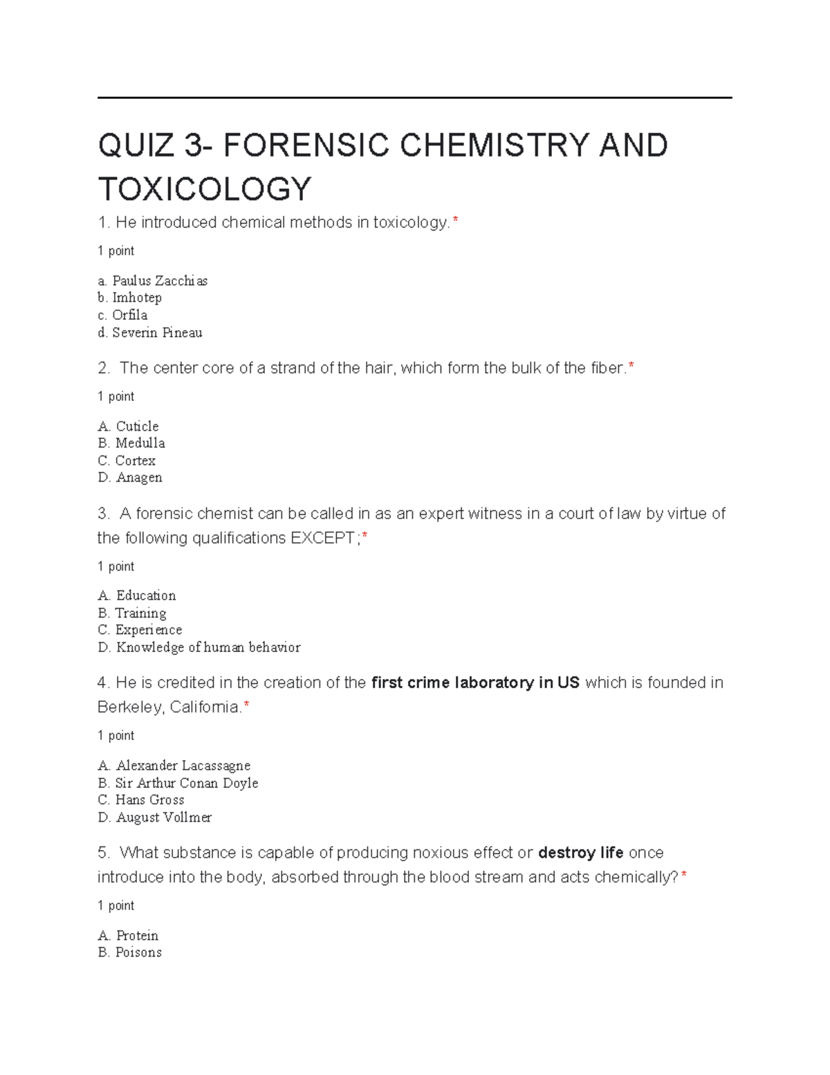 QUIZ 3: Forensic Chemistry & Toxicology Overview - Studocu