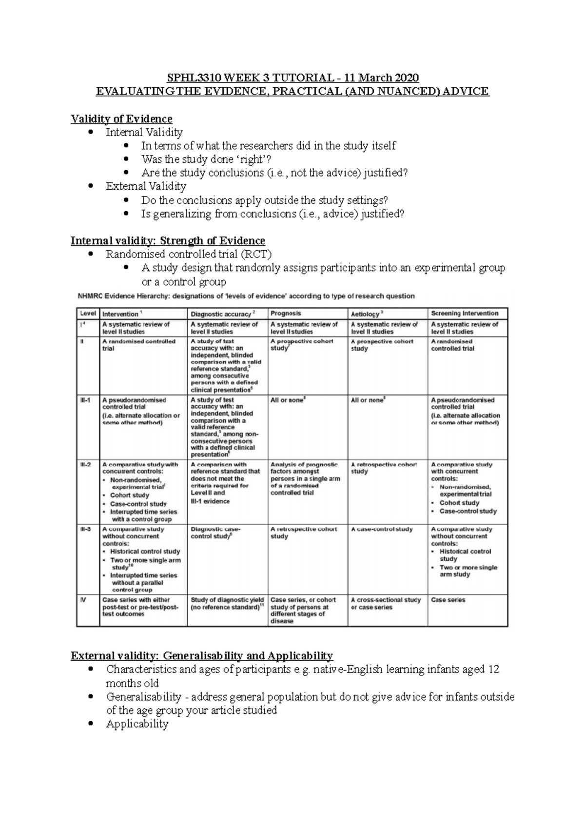 SPHL3310 W3 T - Tutorial notes with reference to lecture - SPHL3310 ...