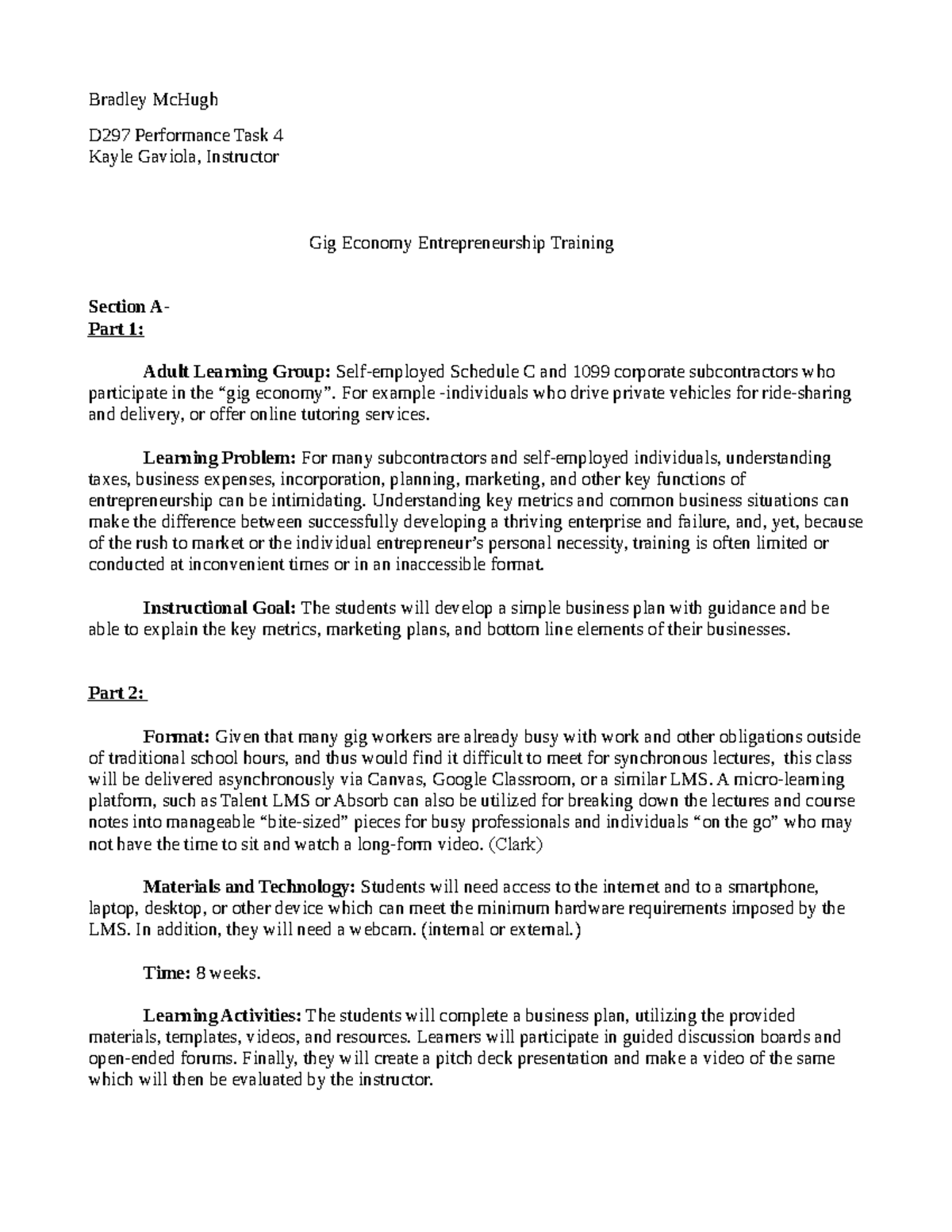 D297 Performance Task 4: Gig Economy Entrepreneurship Training - Studocu