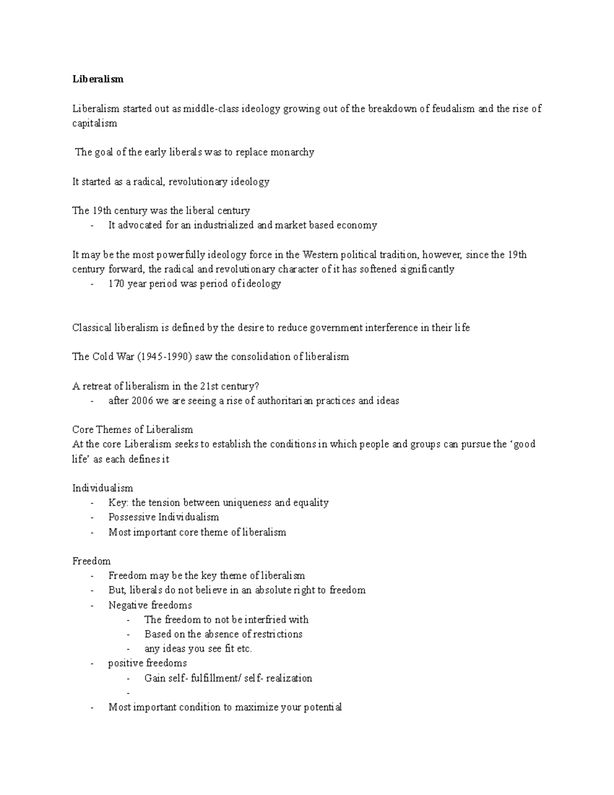 Liberalism: Evolution, Core Themes, and Modern Implications - Studocu