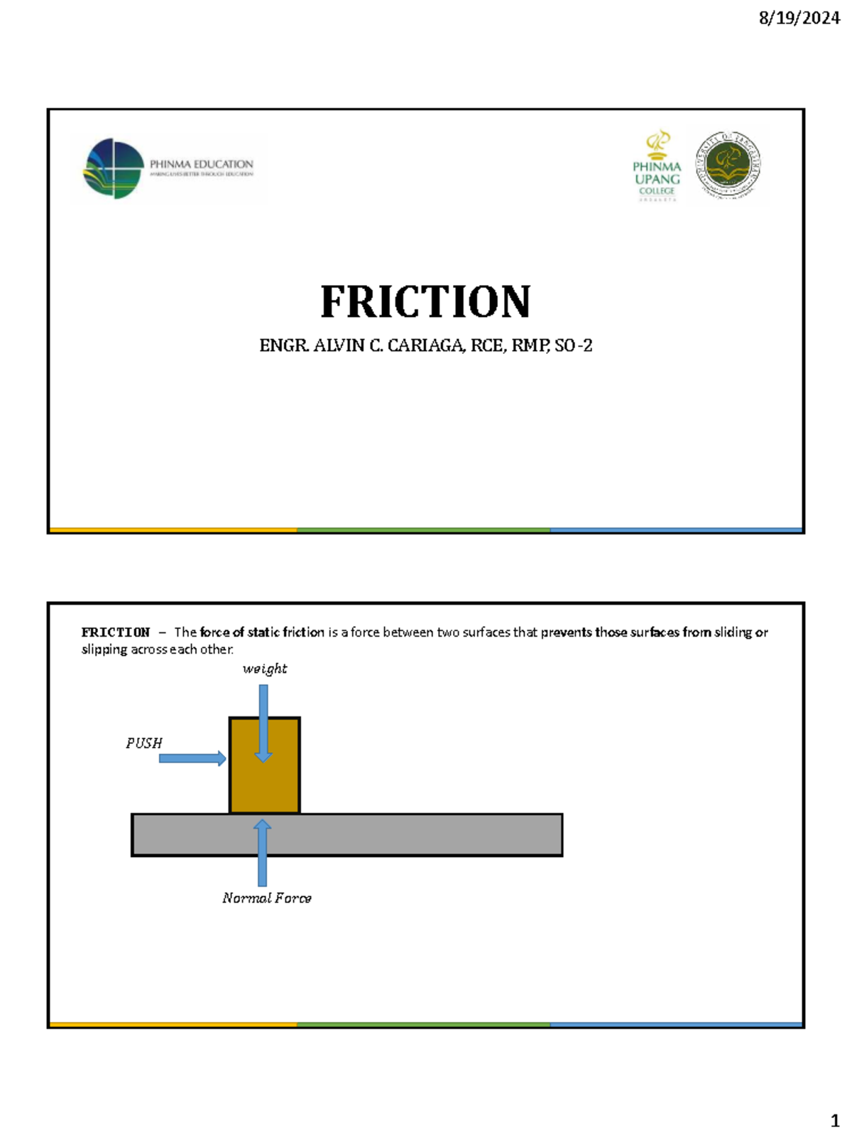 Friction Analysis and Calculations - ENGR. ALVIN C. CARIAGA, RCE, RMP ...