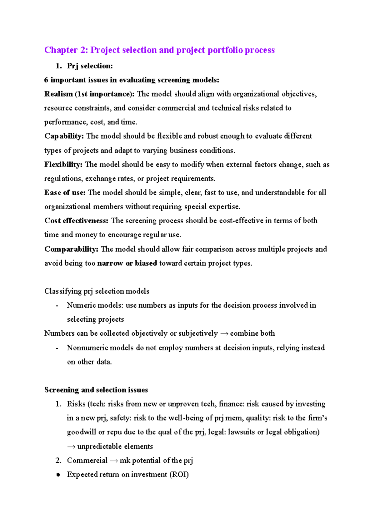 Chapter 2: Project Selection & Portfolio Process Notes (Course Code ...