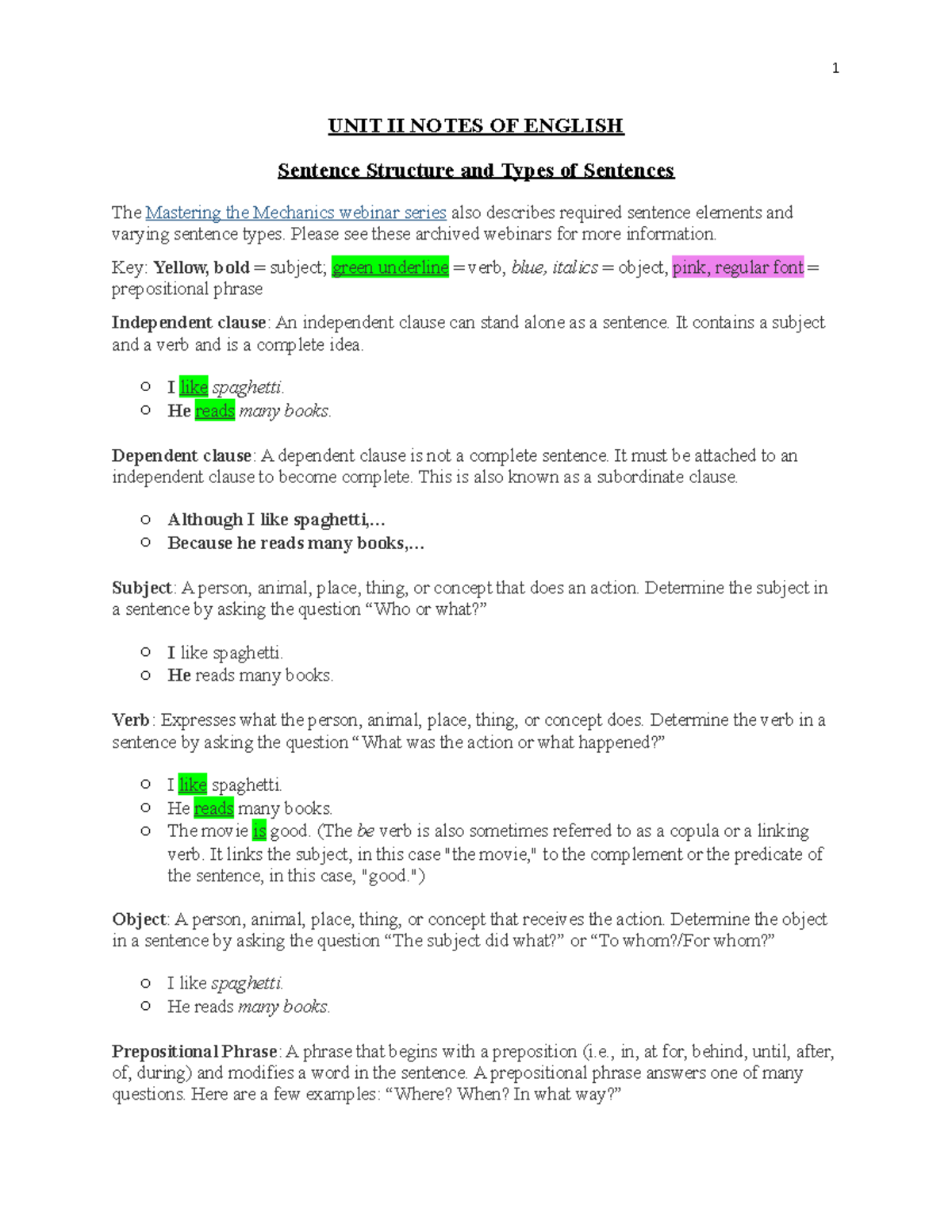 Unit 2 English Notes: Understanding Sentence Structure and Types - Studocu
