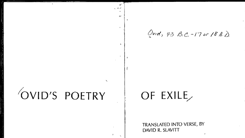 Ovid's Tristia: Poetry of Exile (Books 1-3) - Slavitt Translation - Studocu