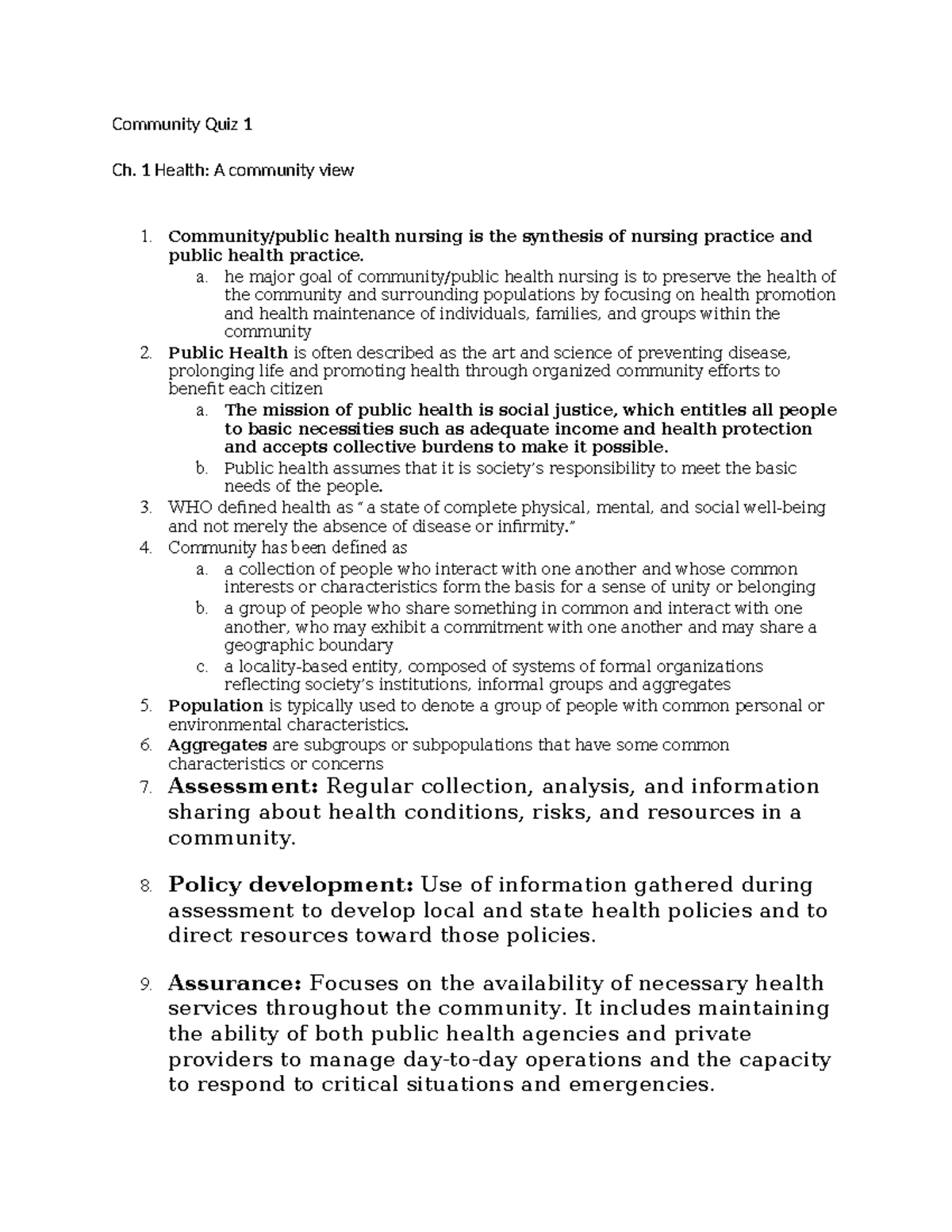 Community Quiz 1 - n/a - Community Quiz 1 Ch. 1 Health: A community ...