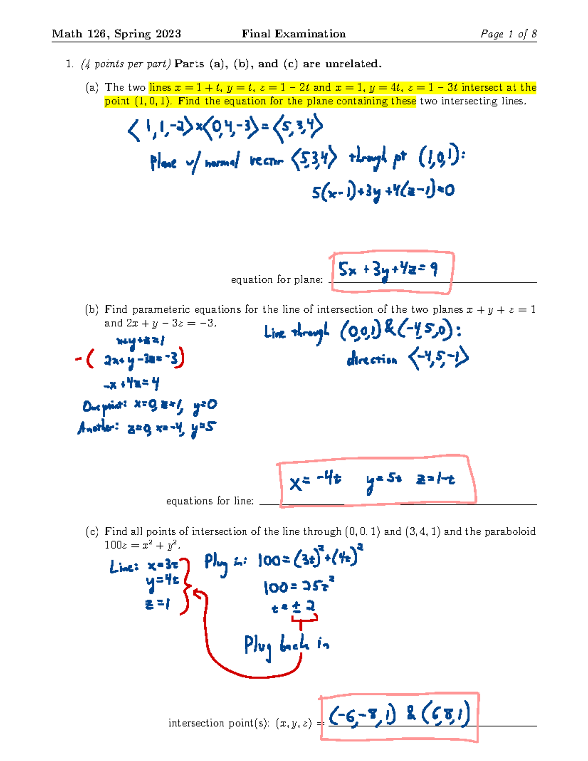 Math 126 Spring 2023 Final Exam Solutions and Answers - Studocu
