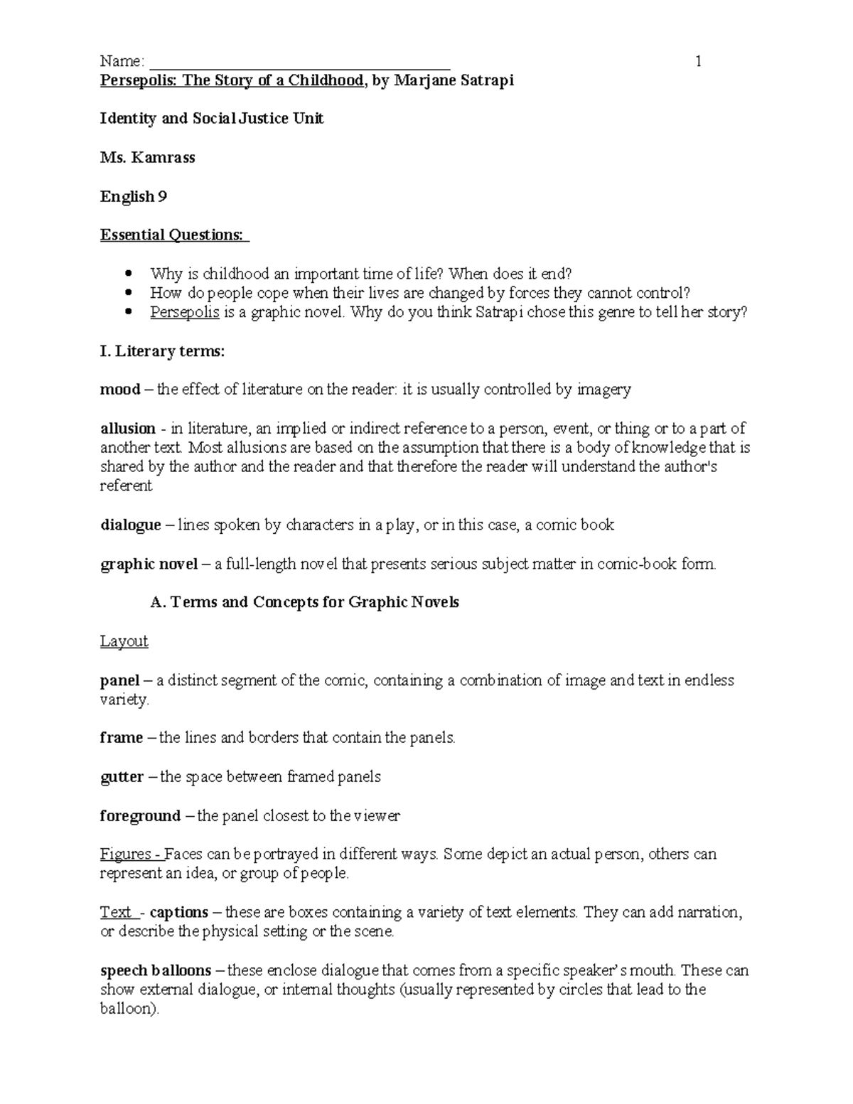TC EK Study Guide: Understanding "Persepolis" by Marjane Satrapi - Studocu