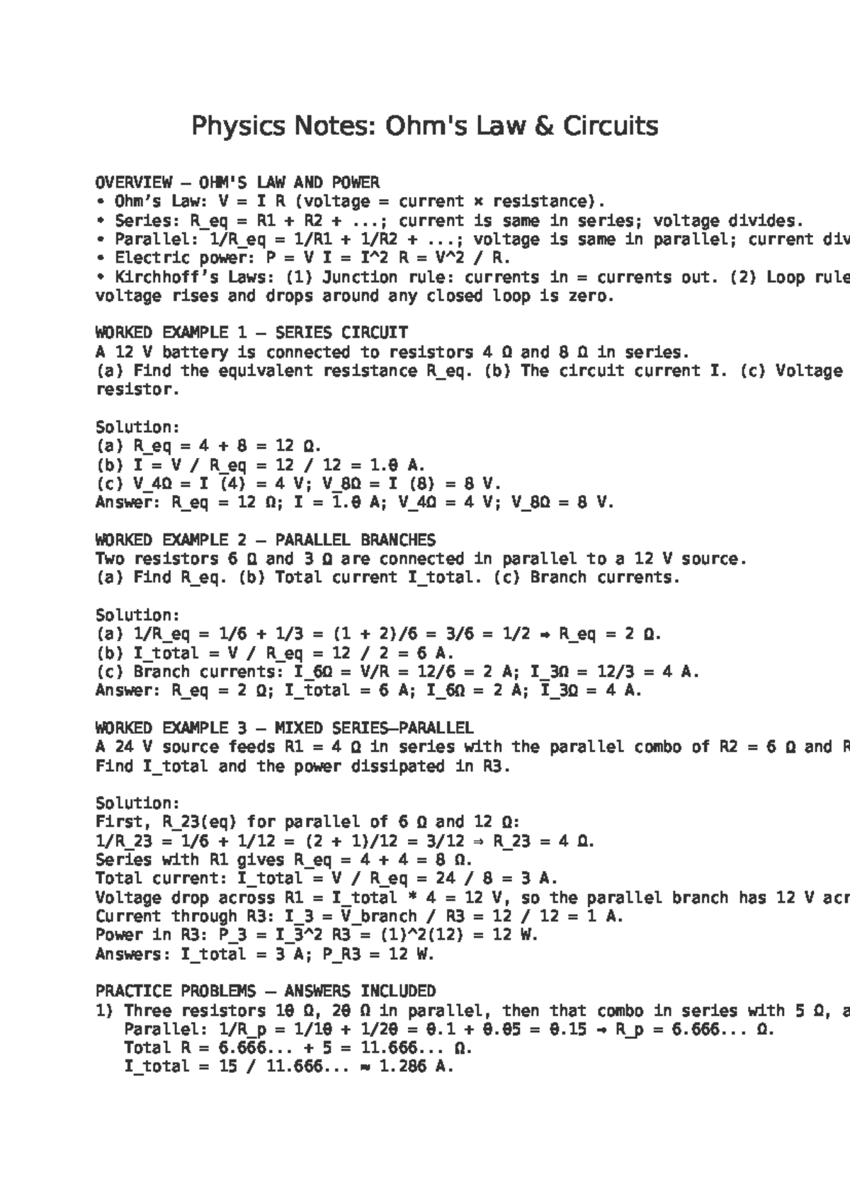 Physics 3: Ohm's Law and Circuit Analysis Notes - Studocu