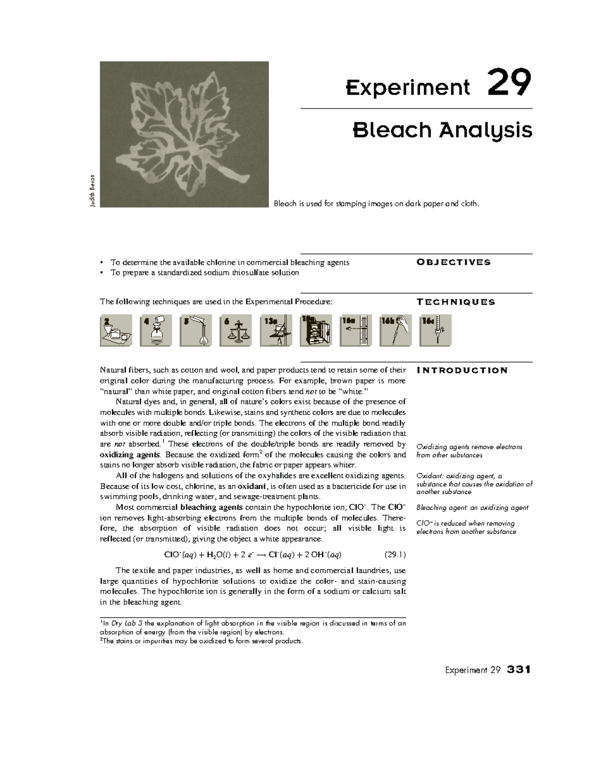 Bleach Analysis: Experiment 29 - Available Chlorine Determination - Studocu