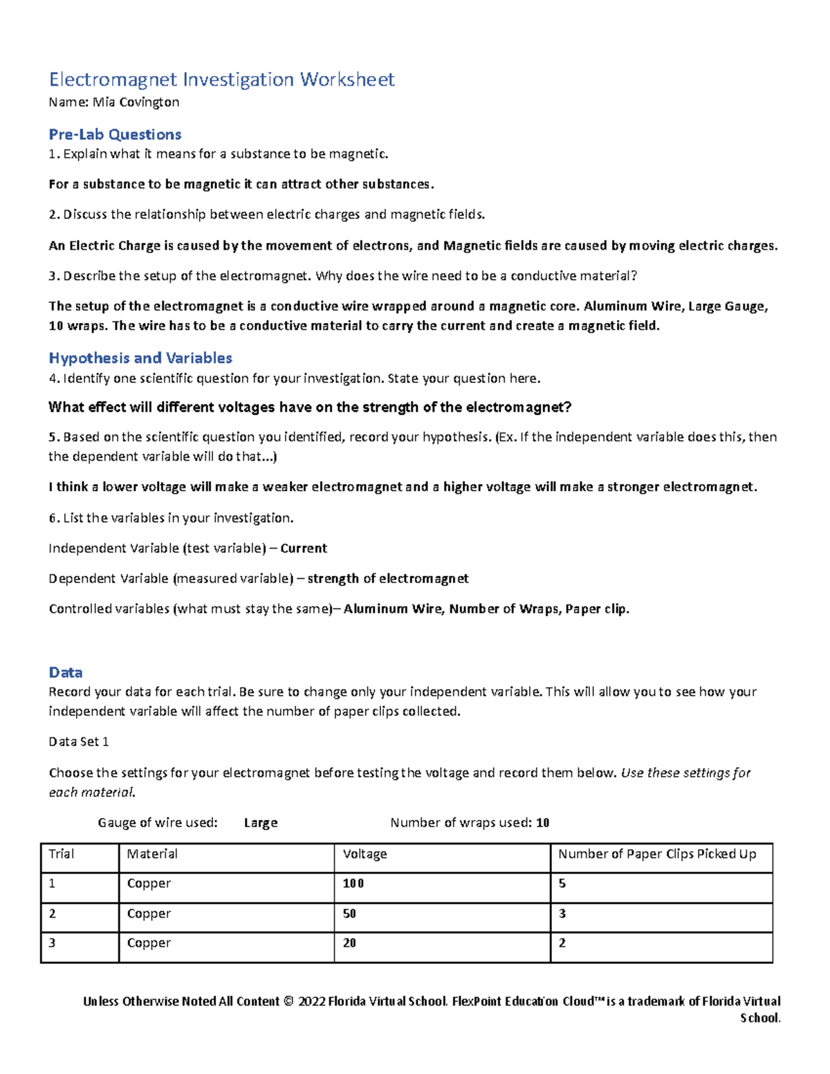 02.06 Electromagnet Investigation Worksheet - Pre-Lab Activities - Studocu