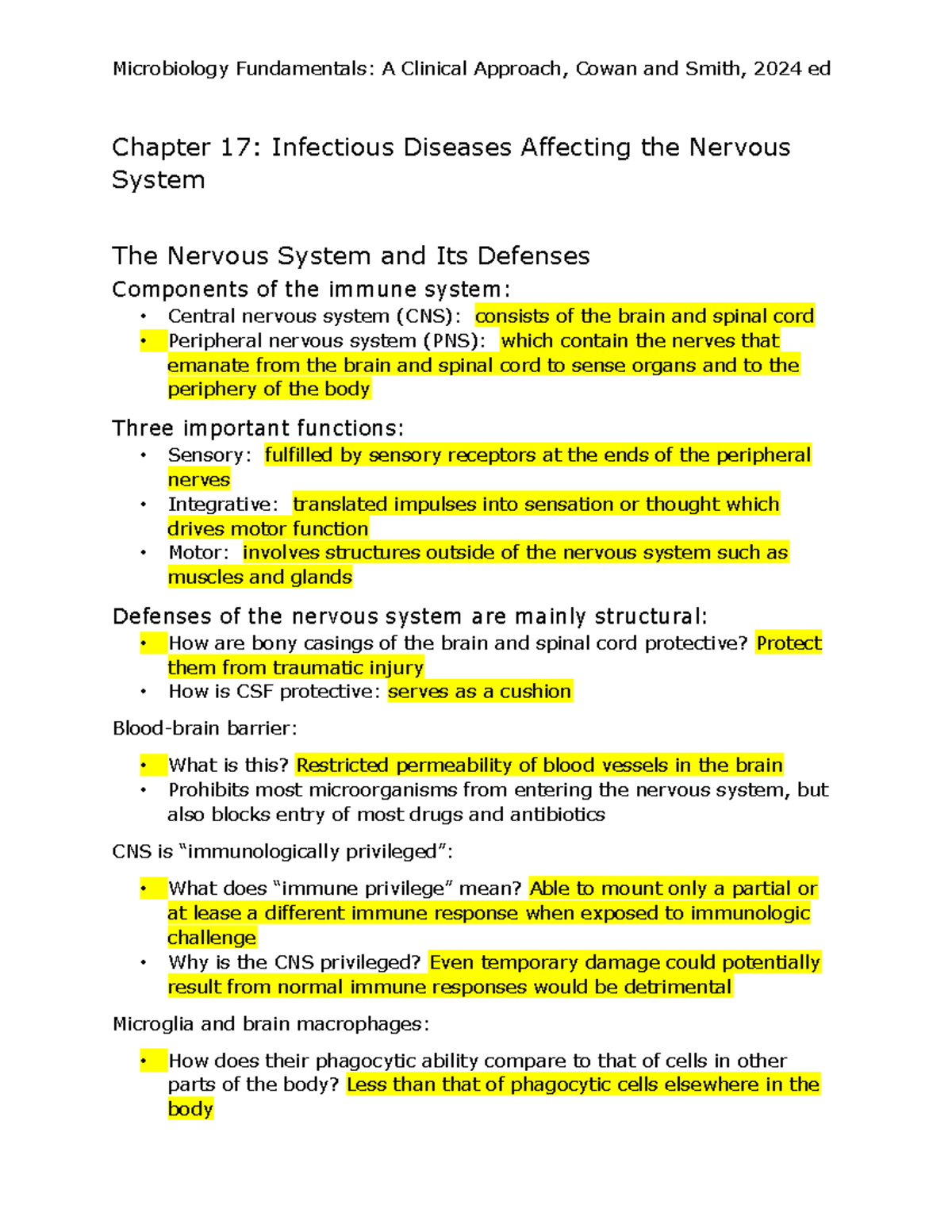 Ch 17 Study Guide: Infectious Diseases of the Nervous System - Studocu