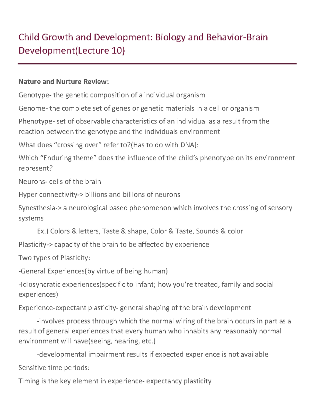 PSYC 215 Lecture 10: Child Growth & Development Insights - Studocu