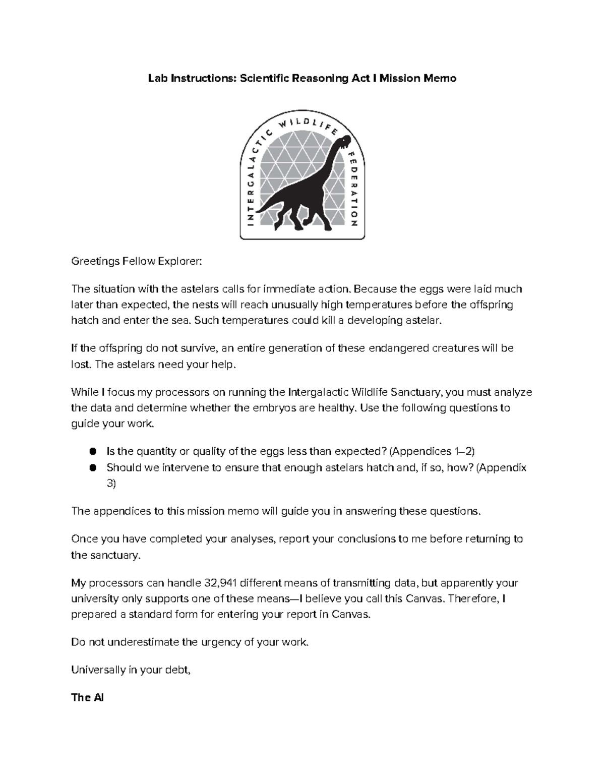 Lab Instructions: Scientific Reasoning Act I Memo (Spring A 2024) - Studocu