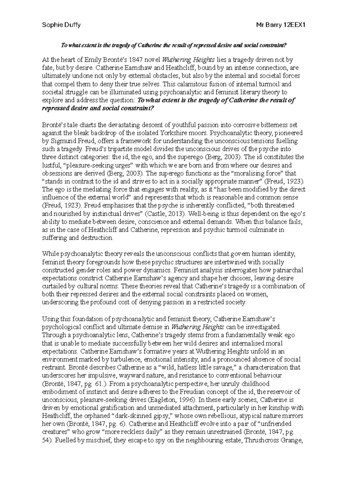 Wuthering Heights: Psychoanalytic & Feminist Analysis of Catherine's ...