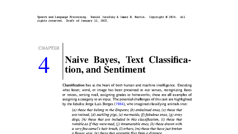 CHAPTER 4: Naive Bayes, Text Classification, and Sentiment Analysis (CS ...
