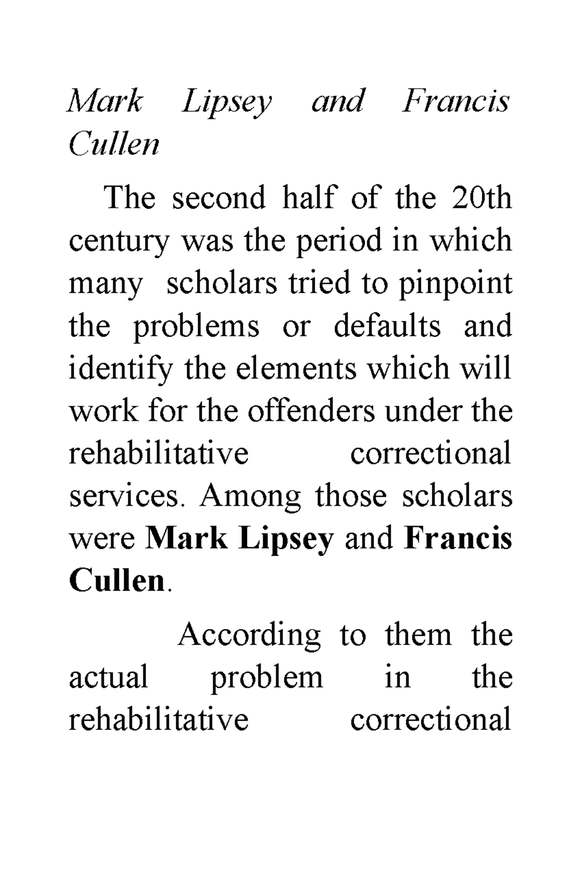 Correctional Administration - Mark Lipsey and Francis Cullen The second ...
