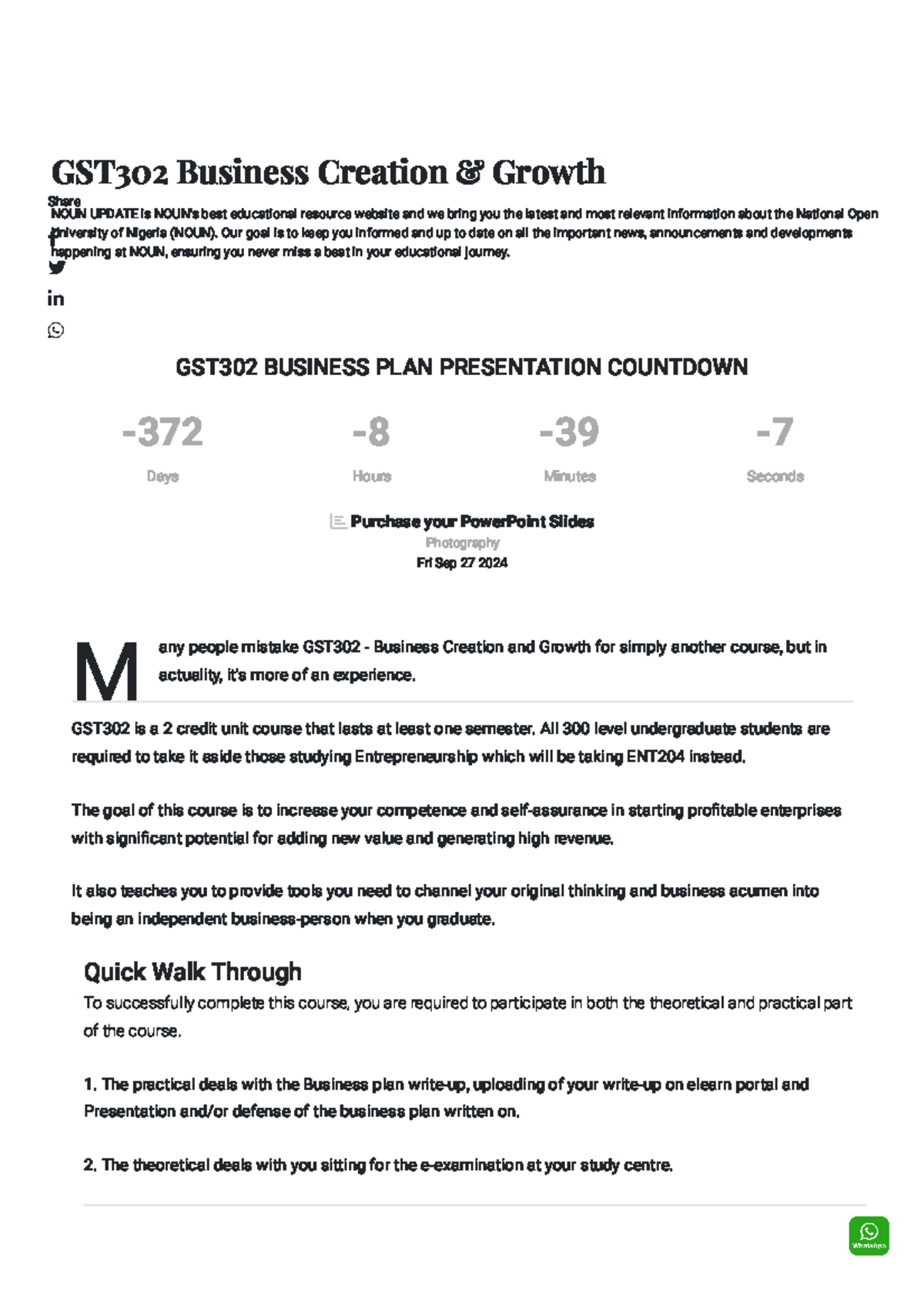 GST302 Business Plan Presentation Guidelines and Countdown - Studocu
