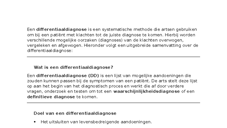Differentiaaldiagnose: Een Systematische Benadering voor Artsen - Studocu