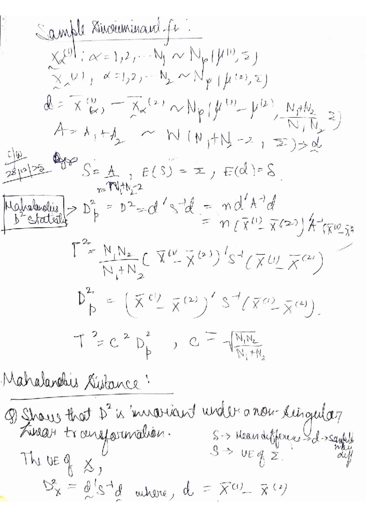 Discriminant Function Analysis: Mahalanobis Distance & Invariance (280 ...