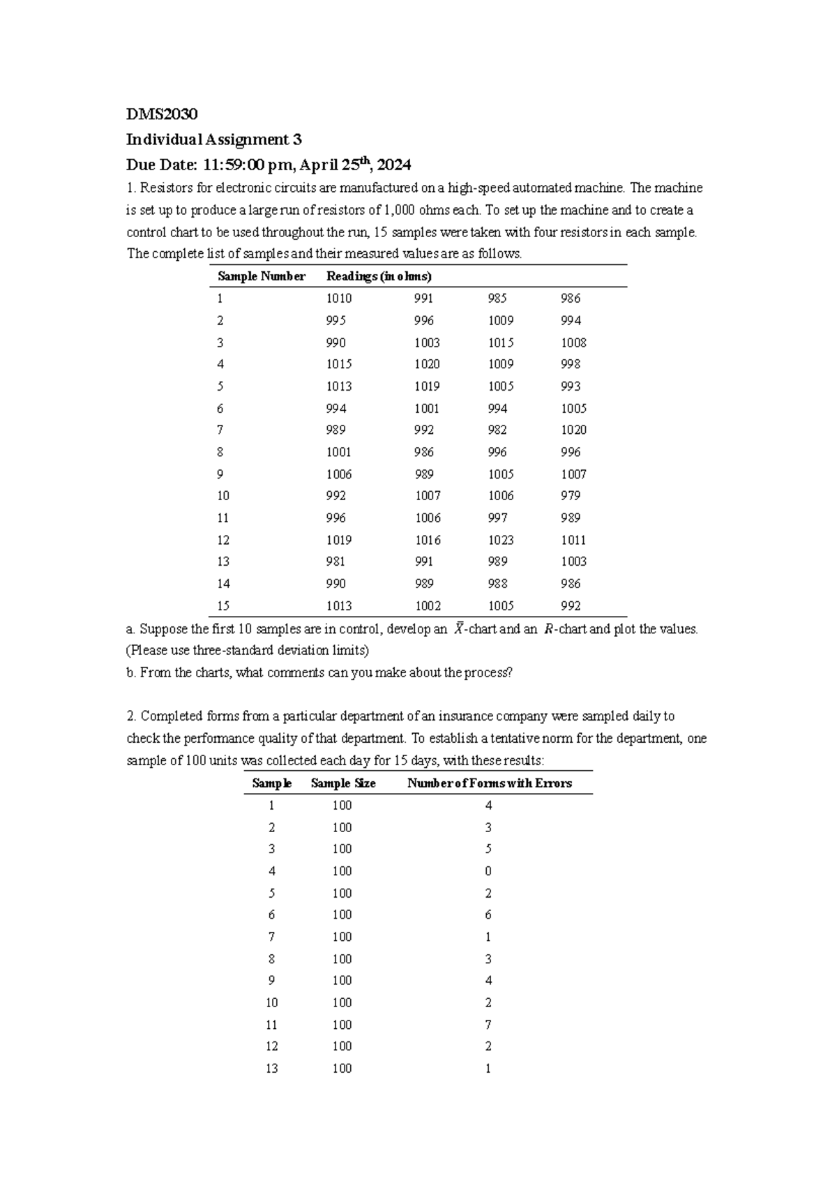 DMS2030 Assignment 3 practice and homework3 - DMS Individual Assignment 3 Due Date: 11:59:00 pm ...