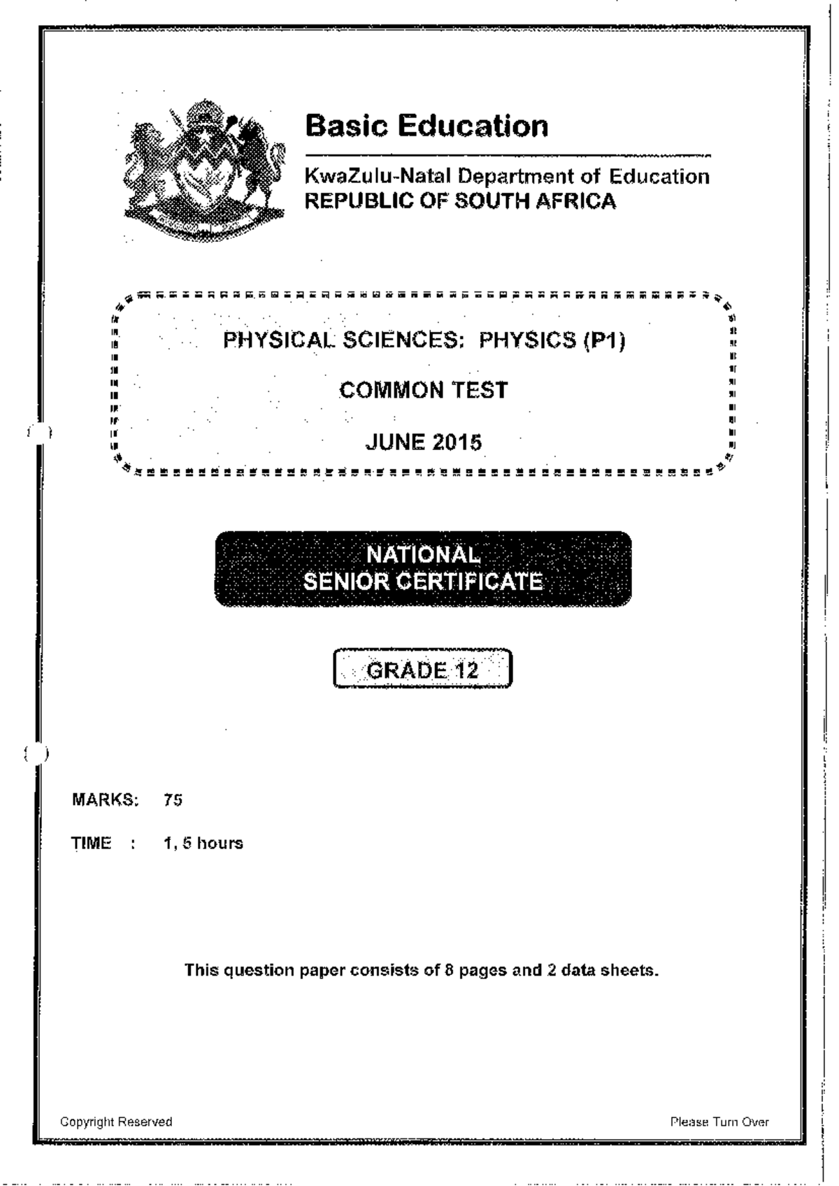 June 2015 Physics P1 Question Paper Memo Analysis - Studocu