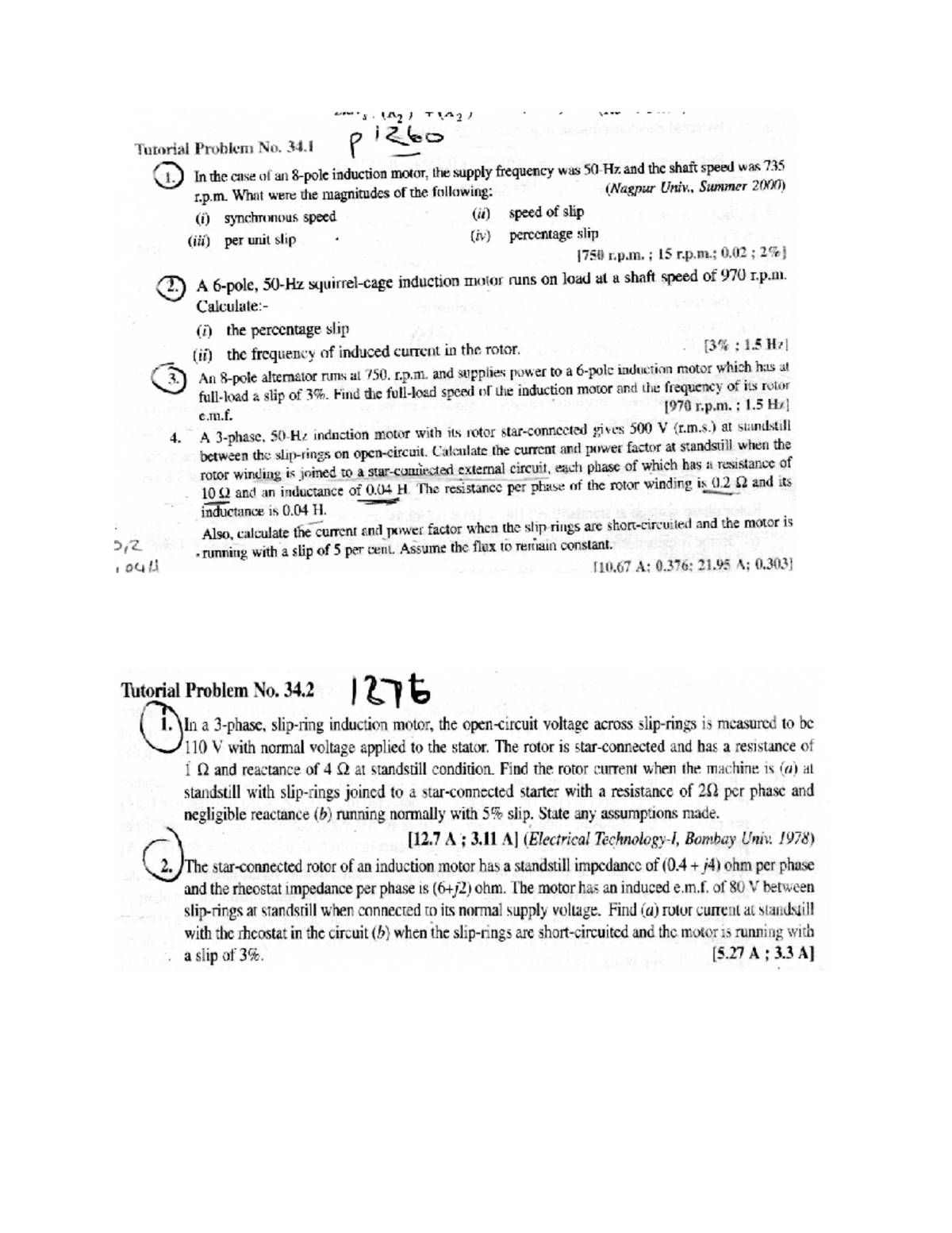 EMJ2-MEL2 Tutorial Problems on Three Phase Induction Machines - Studocu