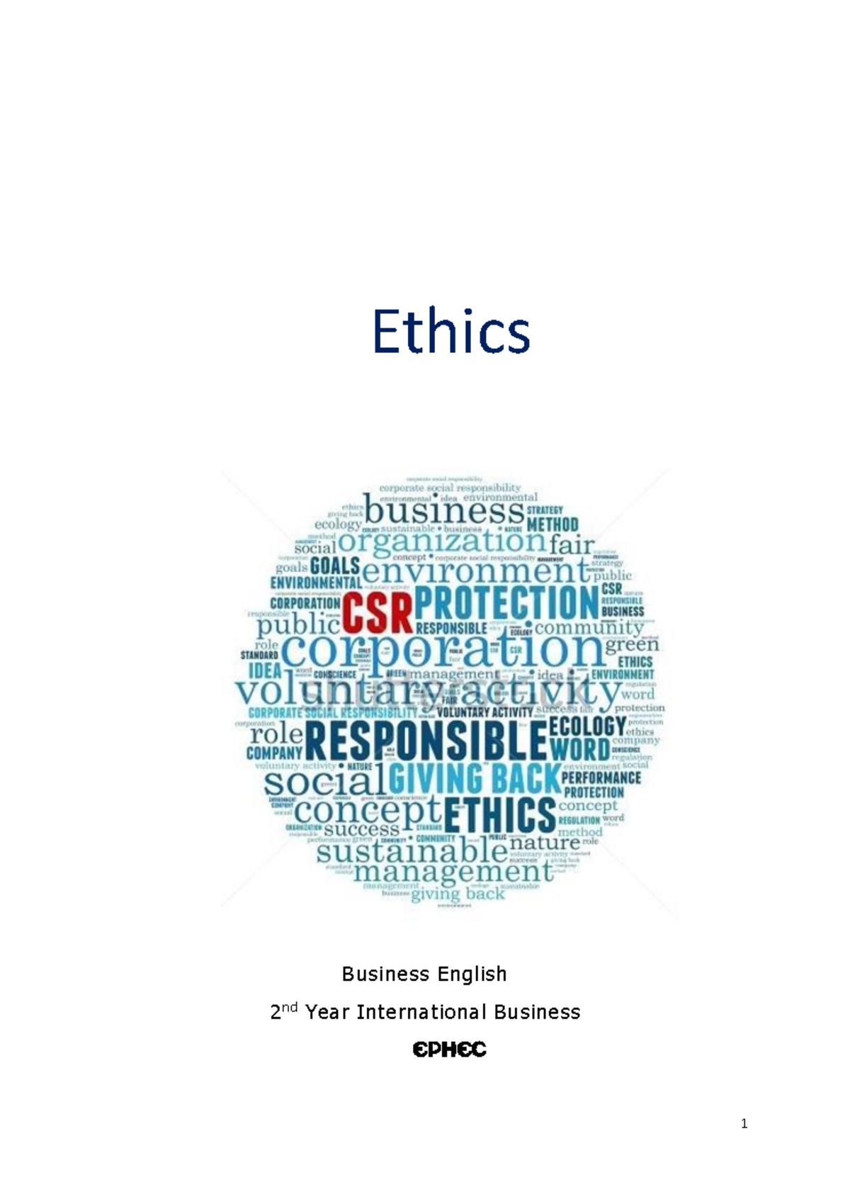 Ethics in Business: Vocabulary & Concepts for EPHEC 1 2 1 - Studocu