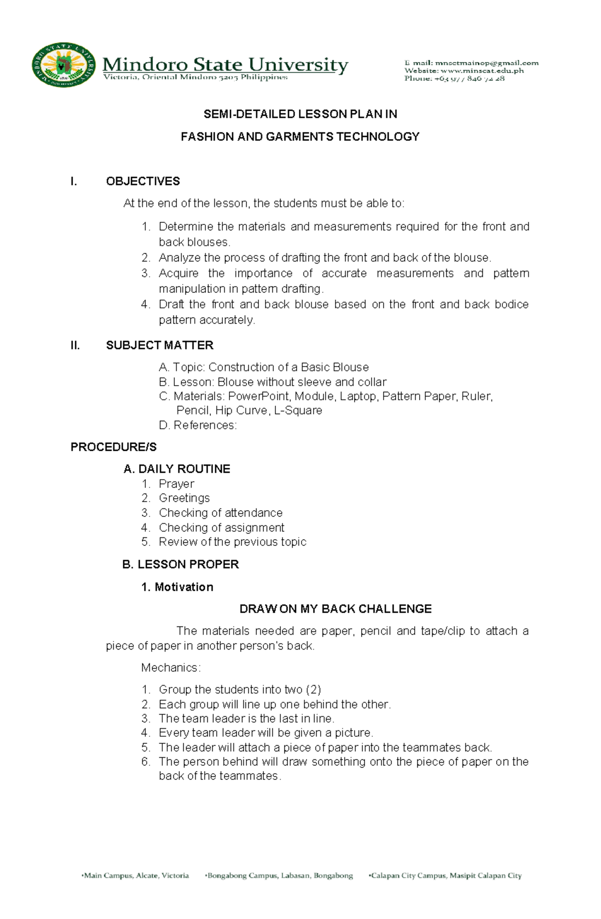 Blouse Pattern Drafting: Semi-Detailed Lesson Plan (BTVTED) - Studocu