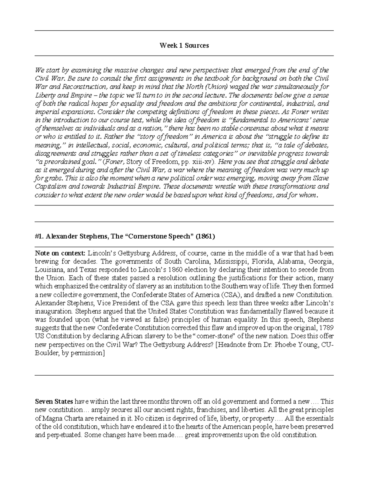 Final Exam Review: Key Documents from the Civil War Era (HIST 1025 ...