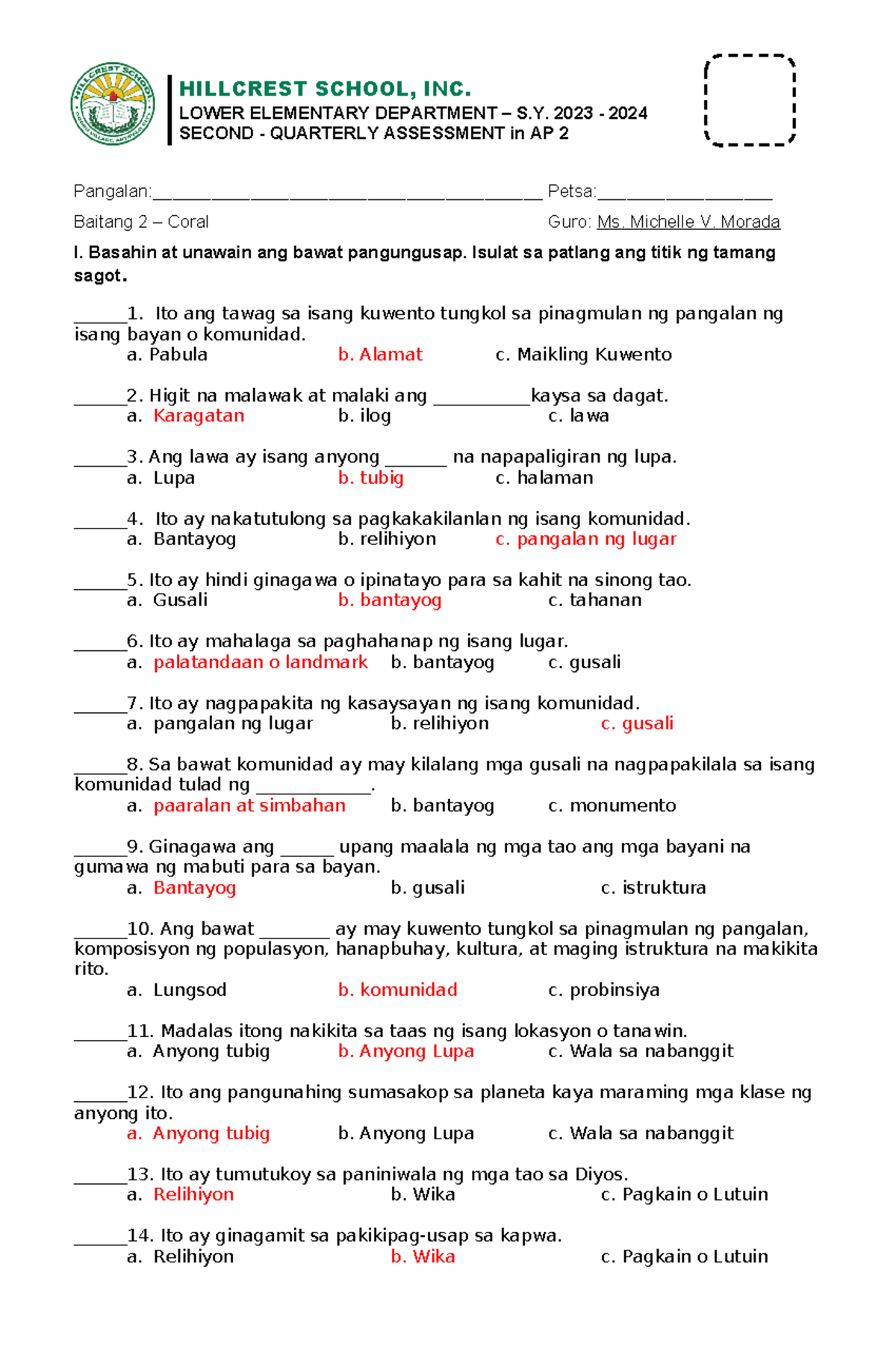 2QA AP 2 Final Exam with Answer Key - S. 2023-2024 - Studocu