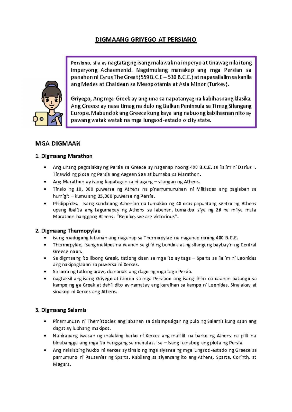 Greek and Persian War-Learning Material - DIGMAANG GRIYEGO AT PERSIANO ...