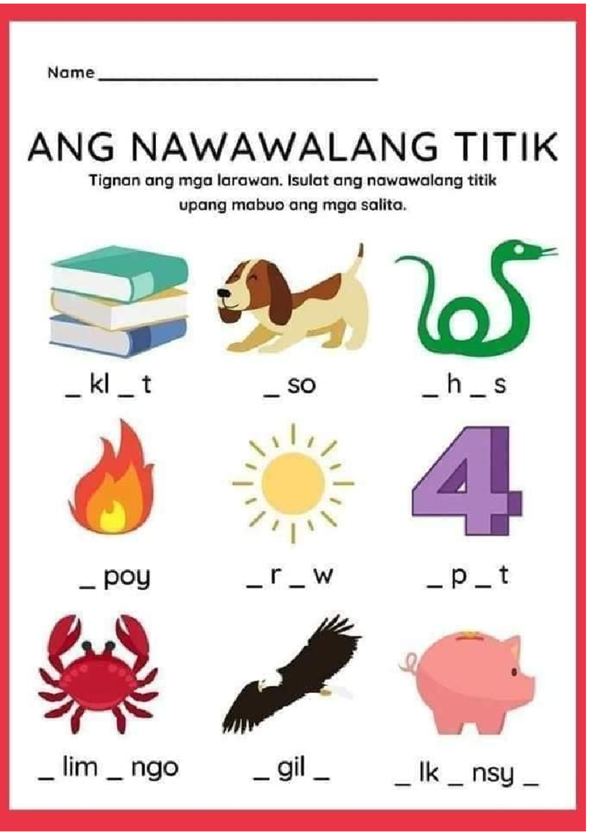 ANG NAWAWALANG TITIK: Worksheets para sa Pagsasanay - Studocu