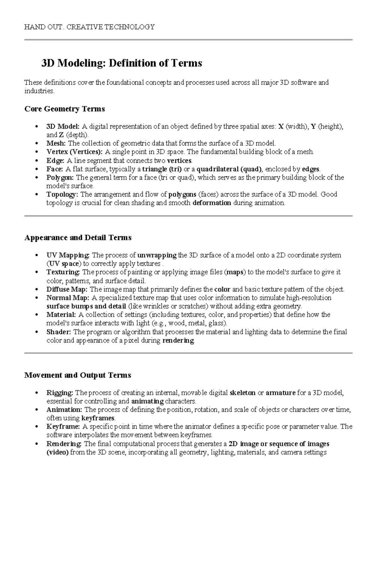 3D Modeling: Key Terms and Principles for Creative Technology (CT101 ...
