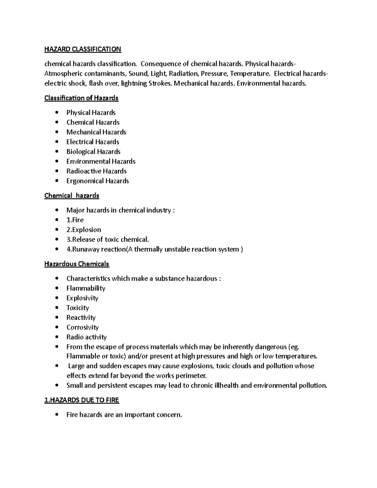 HAZARDS CLASSIFICATION: Types & Consequences of Different Risks - Studocu