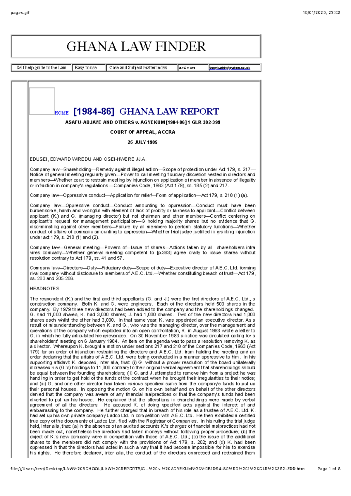 Asafu Adjaye v. Agyekum: Case Study on Company Directors' Duties and ...