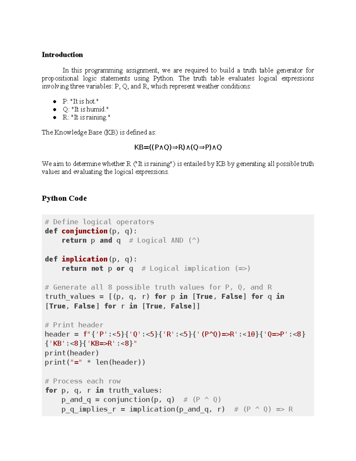 Truth Table Generator for Propositional Logic - CS 4408 Assignment ...