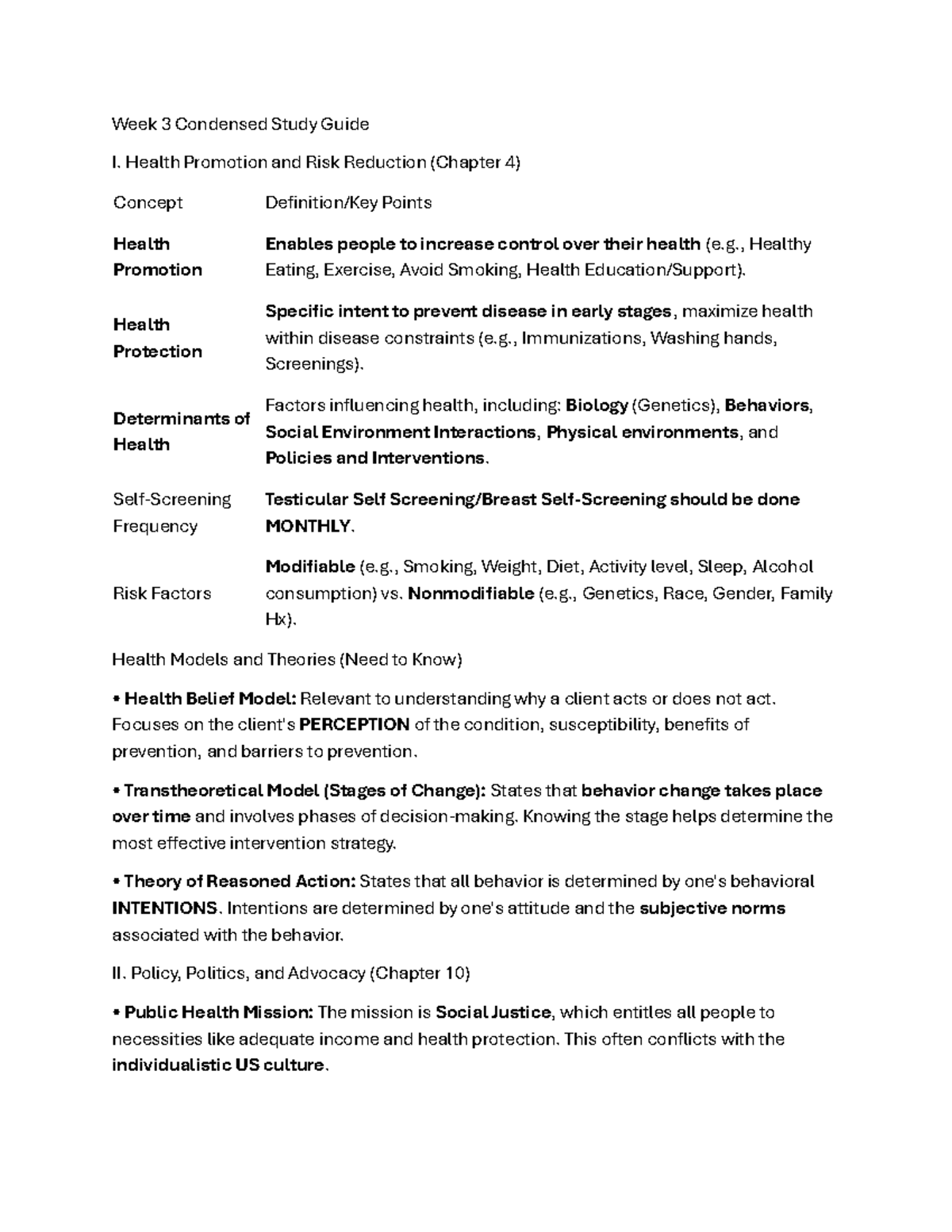 Week 3 Study Guide: Health Promotion & Risk Reduction (Ch. 4-10) - Studocu