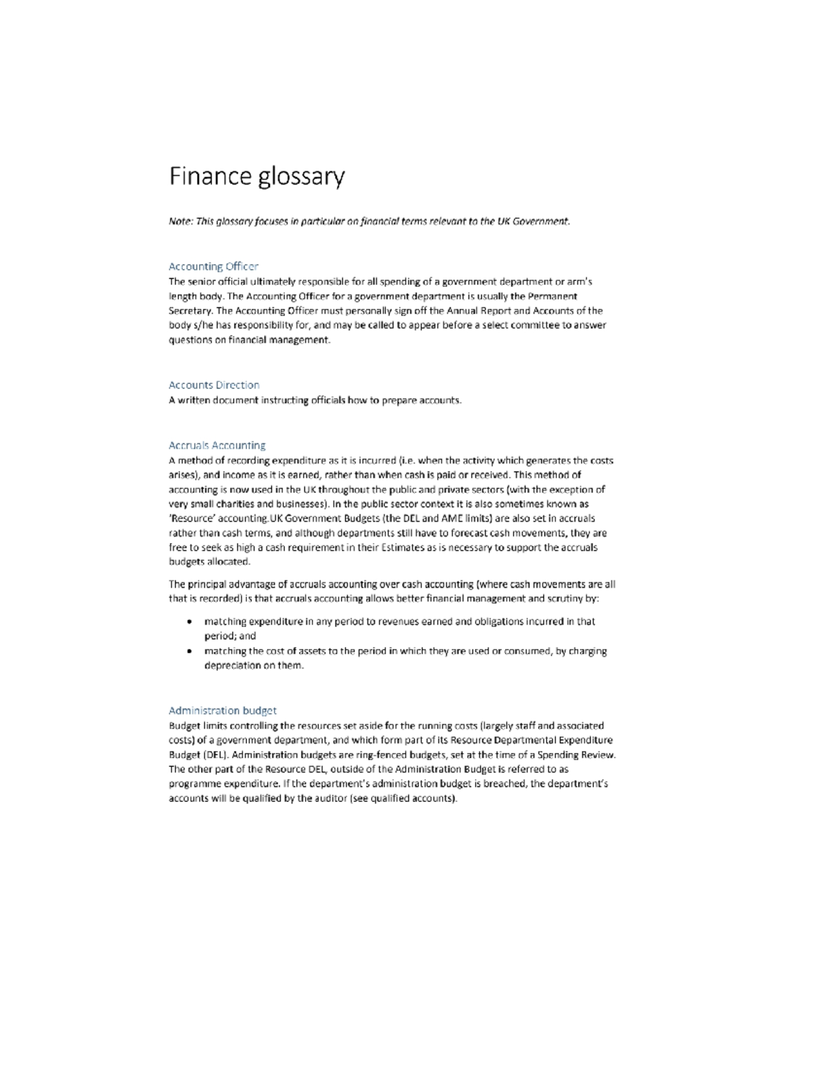 Document 1 - hsjakhska - Finance glossary Note: This glossary focuses in particular on financial ...