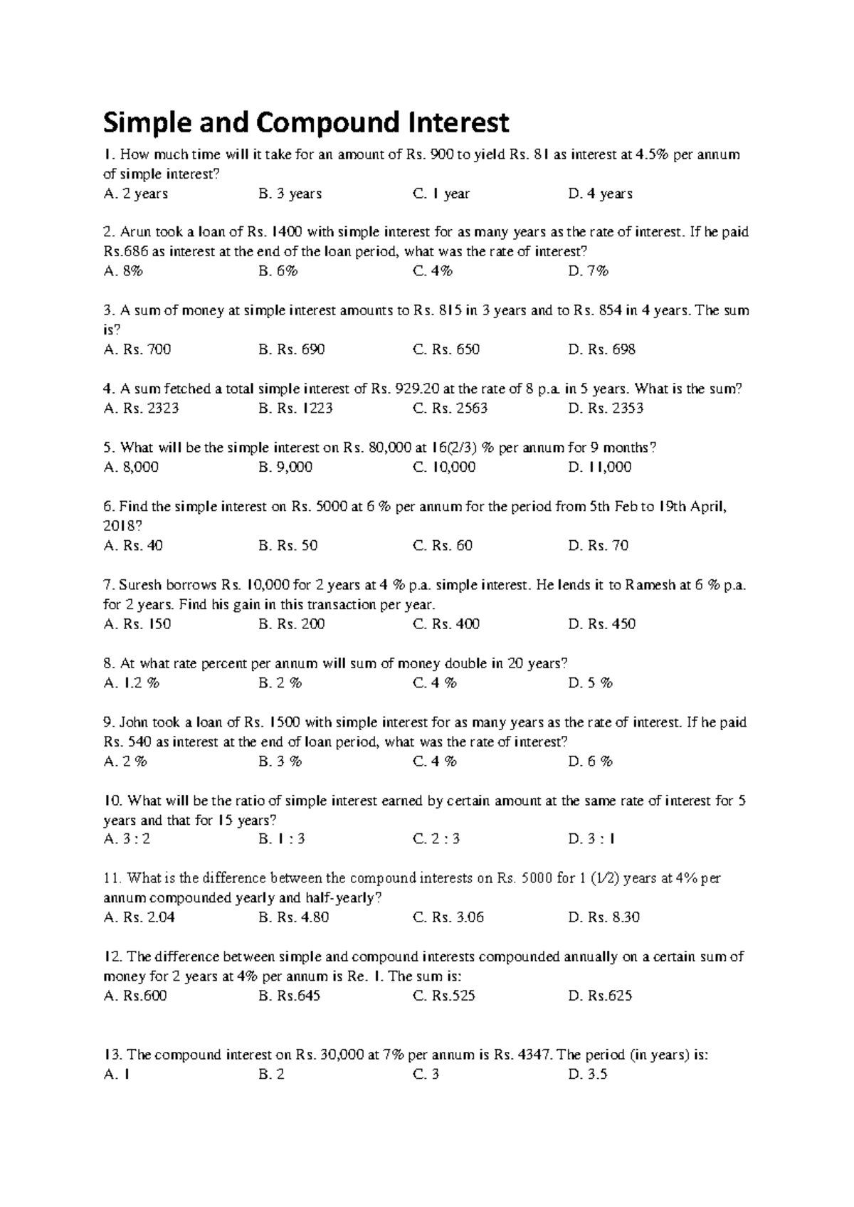 Questions - ...... - Simple and Compound Interest How much time will it ...