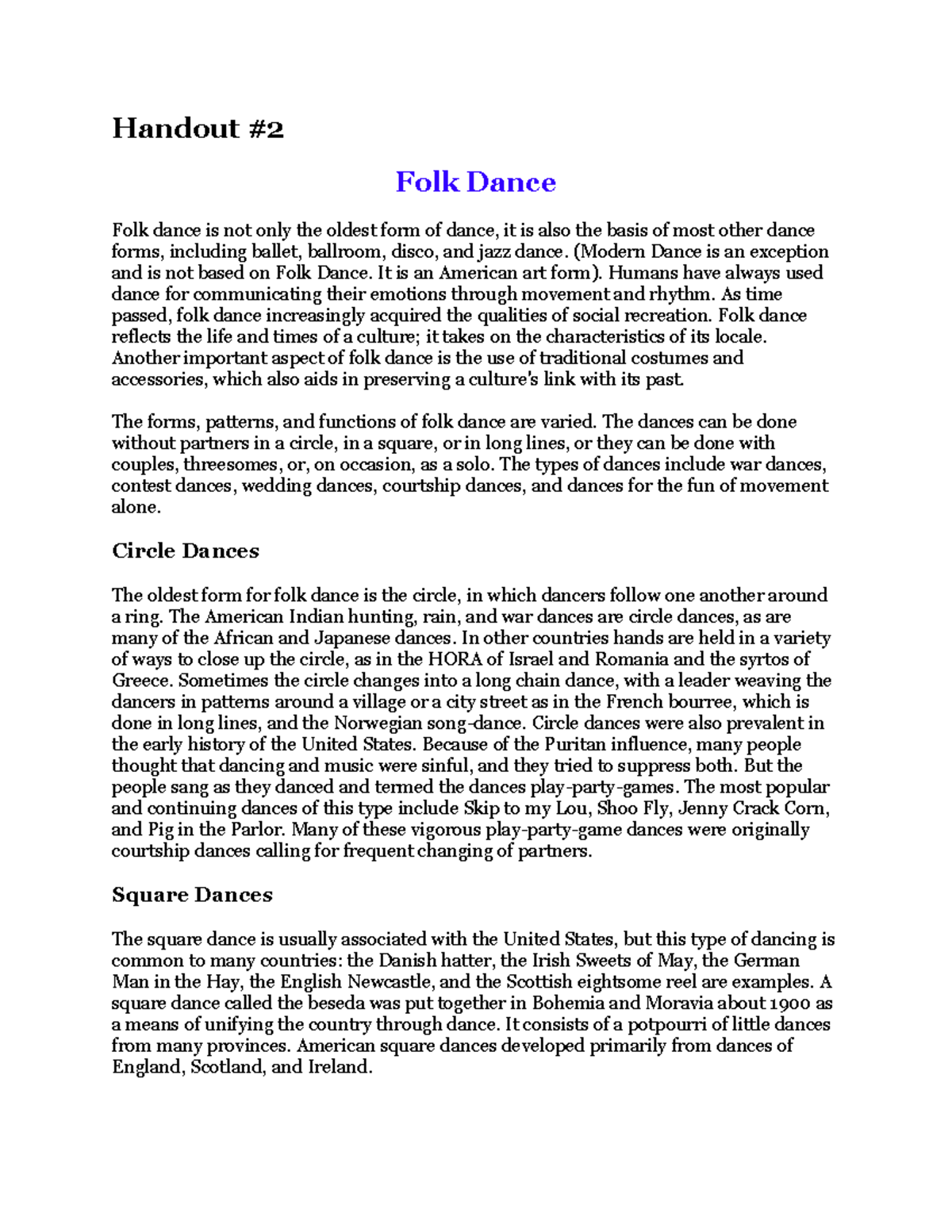 Handout 2 Folk Dance - Handout Folk Dance Folk dance is not only the ...