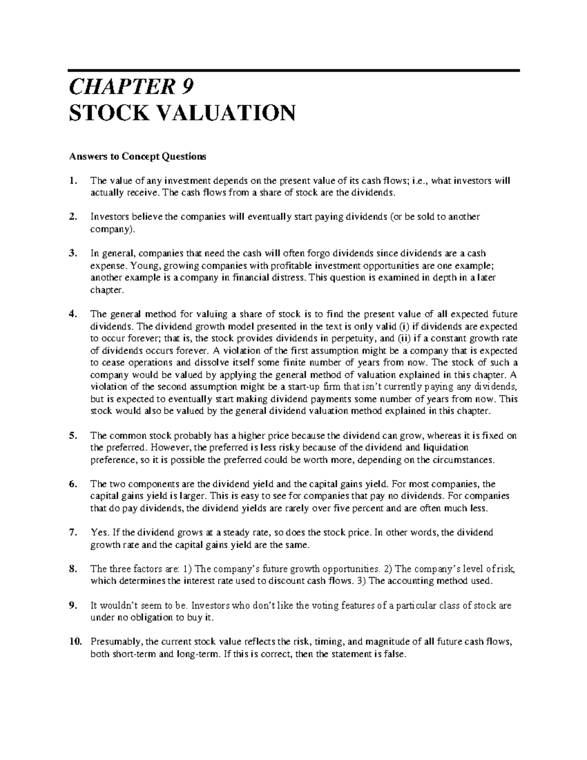 Chapter 9 Stock Valuation Solutions - Textbook Answers - Studocu