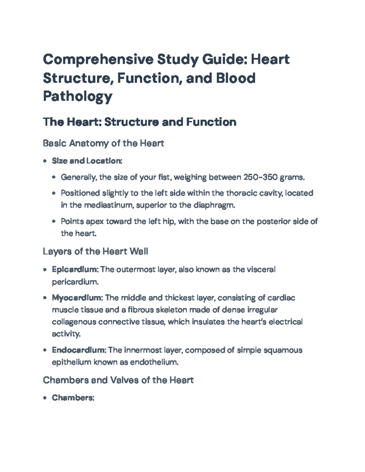 Comprehensive Study Guide: Heart Structure & Function Overview - Studocu