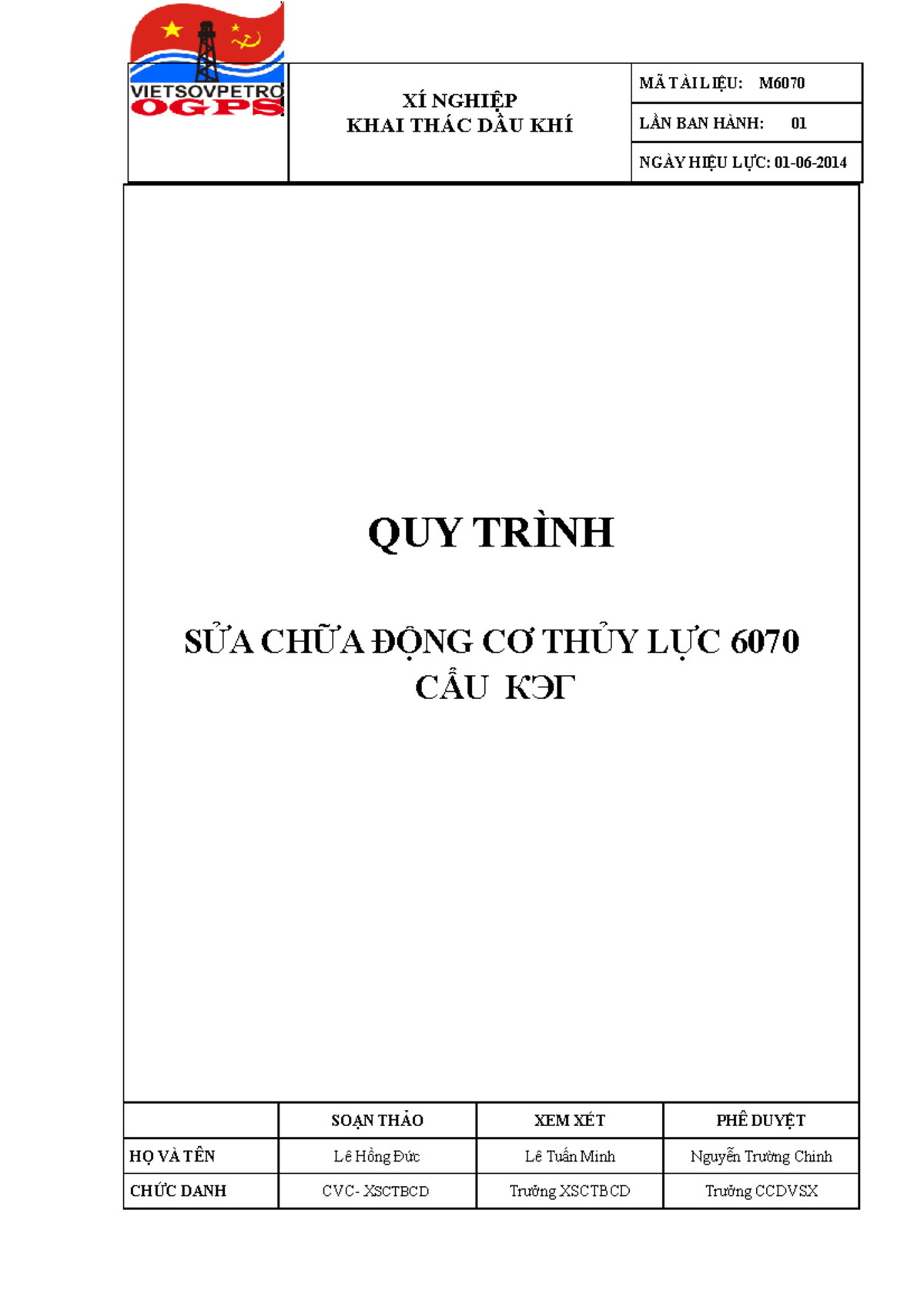 QT SC M6070 - Quy trình sửa chữa Động cơ thủy lực 6070 - Studocu