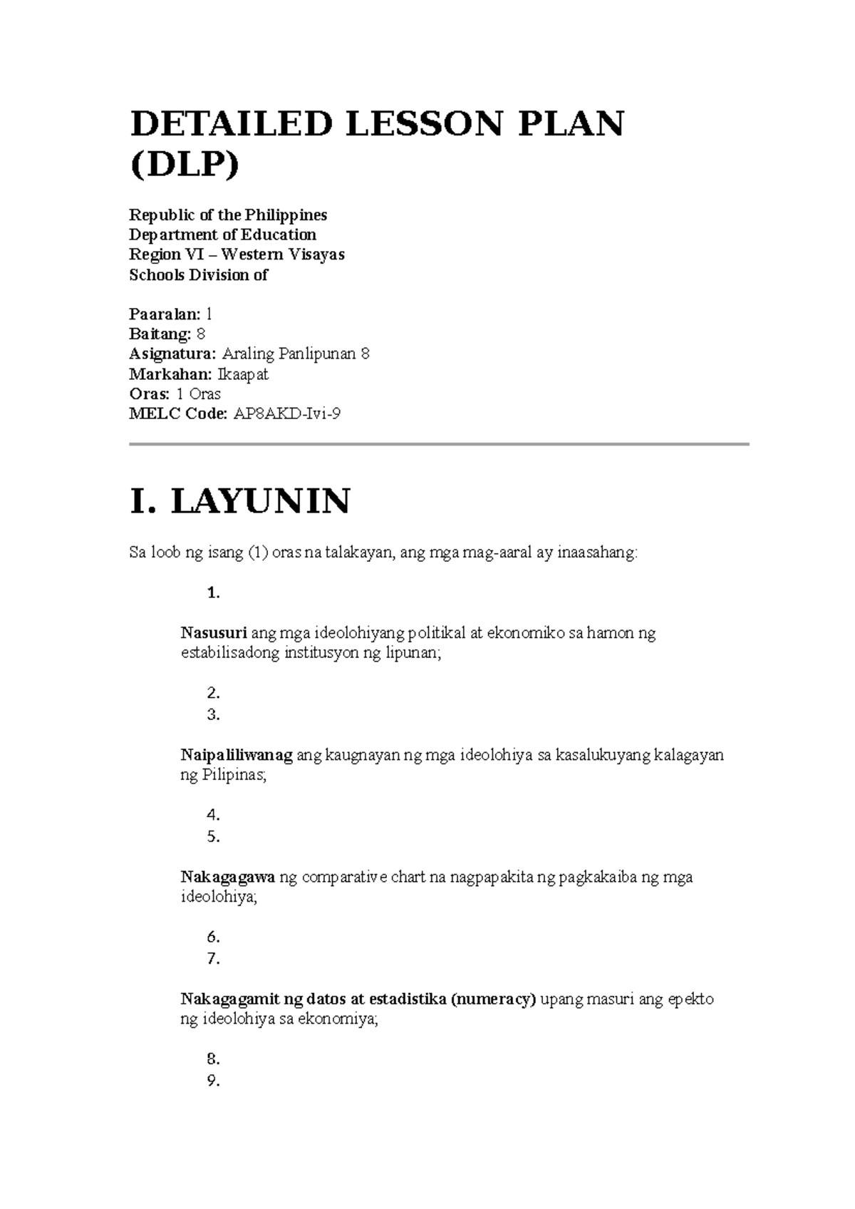 Detailed Lesson Plan (DLP) on Political and Economic Ideologies ...