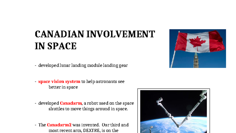 Note 3 - Canadian Contributions to Space Exploration - Studocu